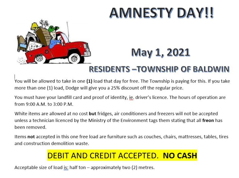 Amnesty Day 2021 – Township of Baldwin